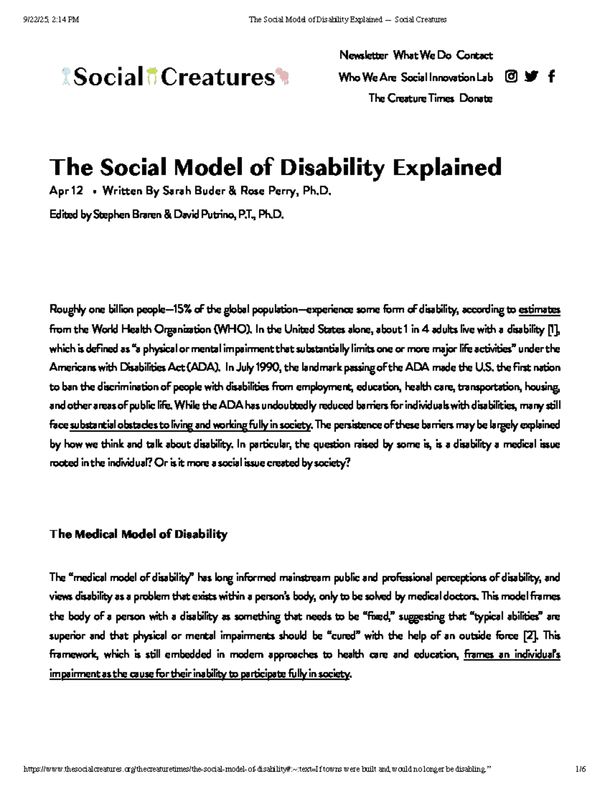 The Social Model of Disability: Insights on Inclusion and Society - Studocu