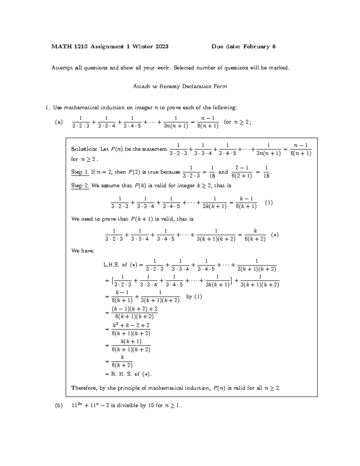Solutions A 1Math1210W2023 - MATH 1210 Assignment 1 Winter 2023 Due date: February 6 Attempt all ...