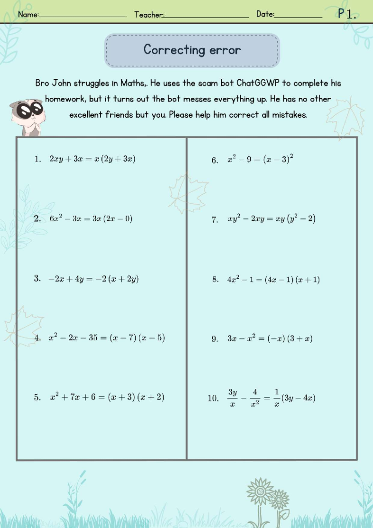 Expanding and Factorization Questions P1-P4 for Math 101 - Studocu
