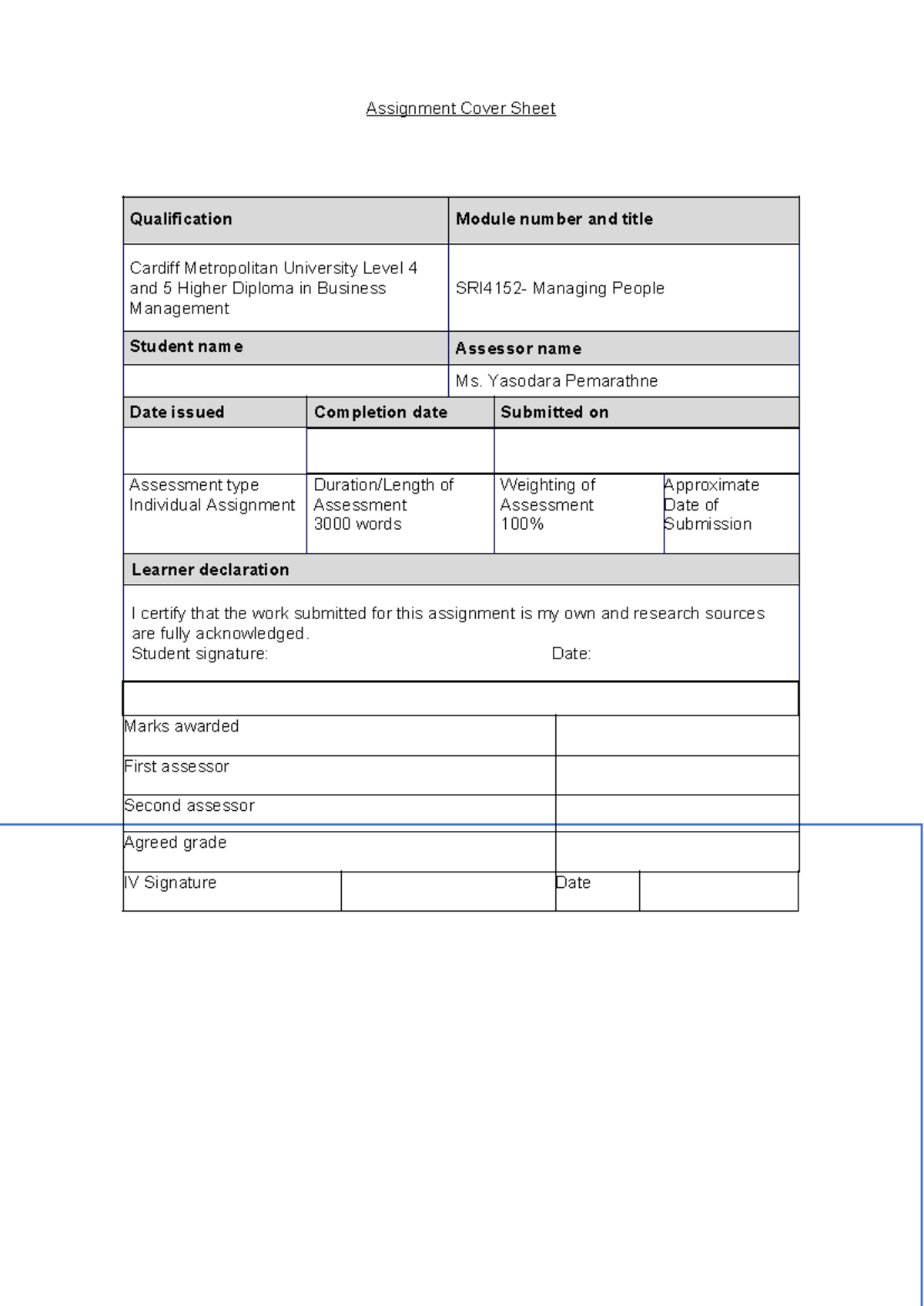 SRI4152 - Managing People Individual Assignment Cover Sheet - Studocu