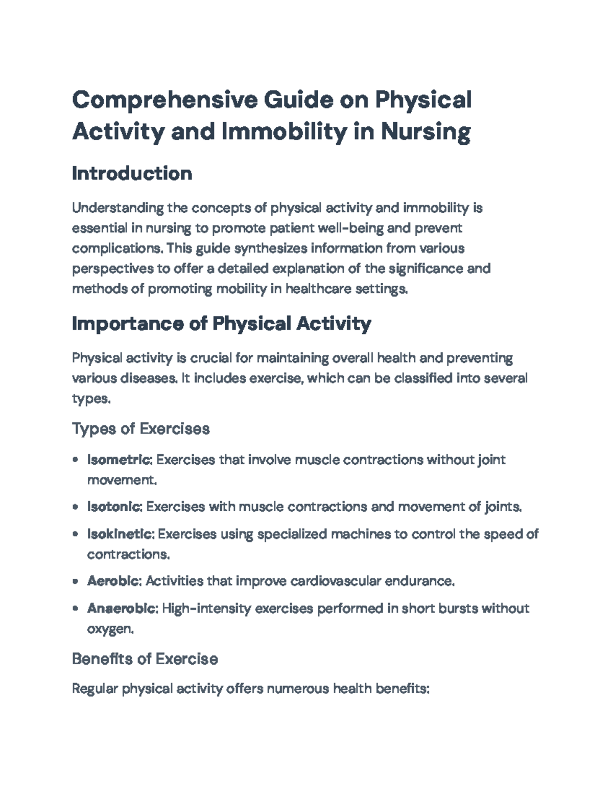 Comprehensive Nursing Guide on Physical Activity & Immobility ...