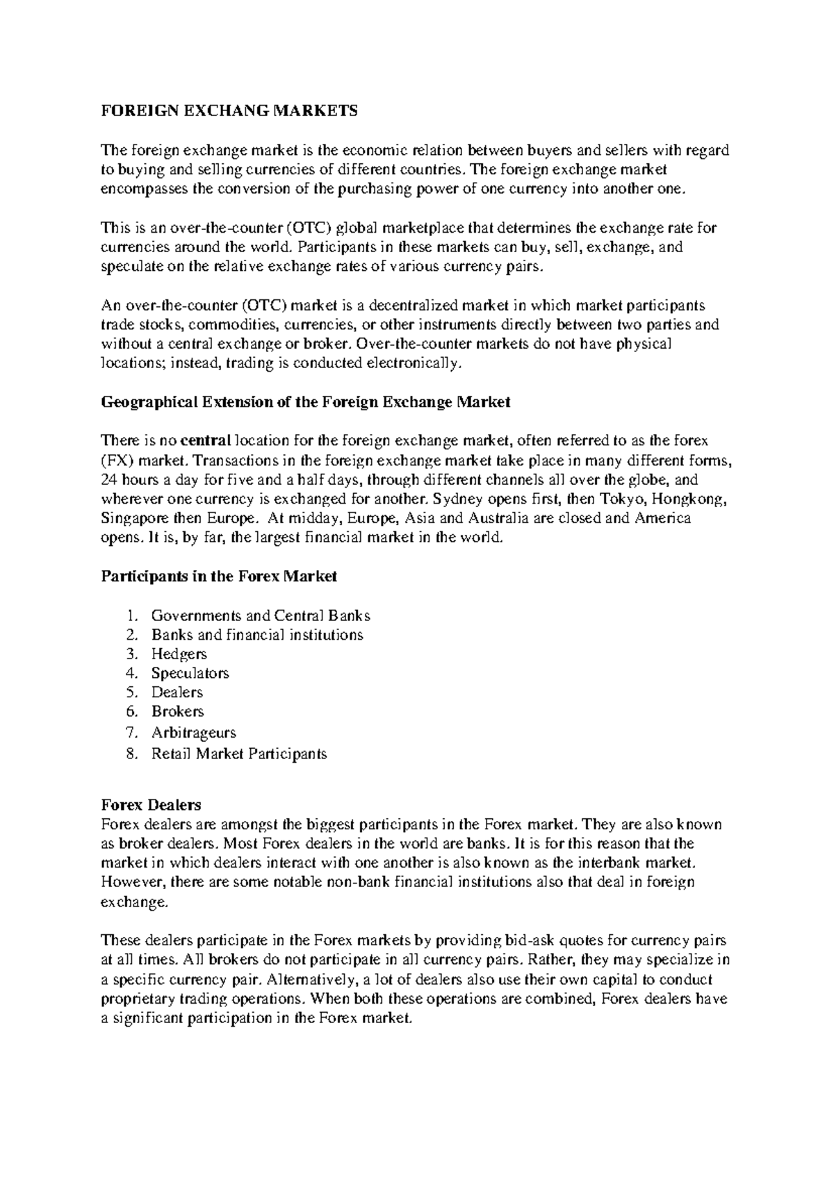 Lesson 4 - Understanding Foreign Exchange Markets and Participants ...