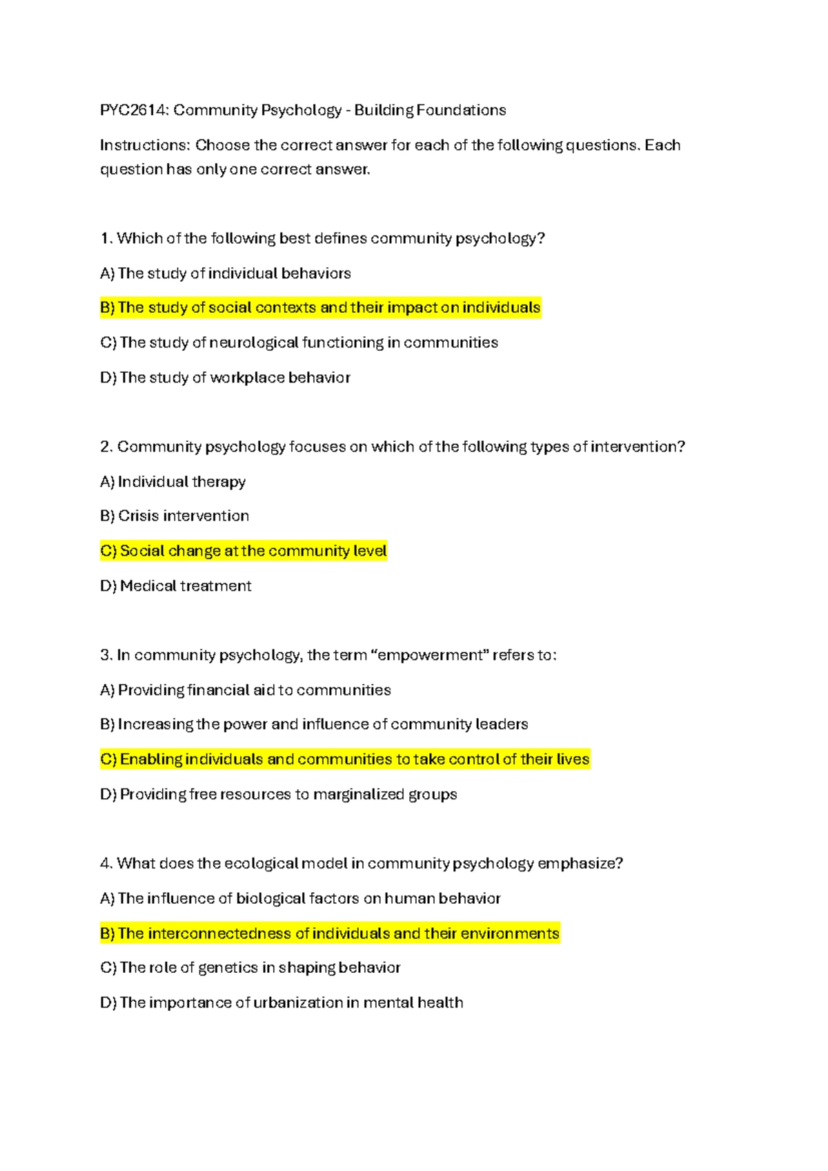 PYC2614 Final Exam Lecture 1: Histories in Community Psychology - Studocu
