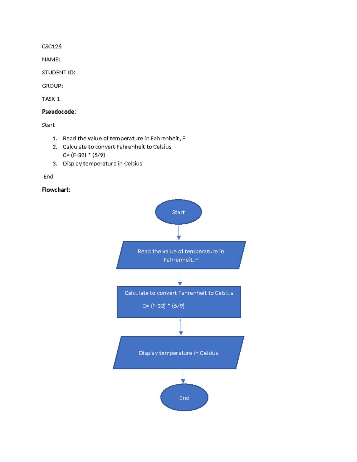 CSC126 Tutorial 1 - Pseudocode and Flowchart Exercises - Studocu
