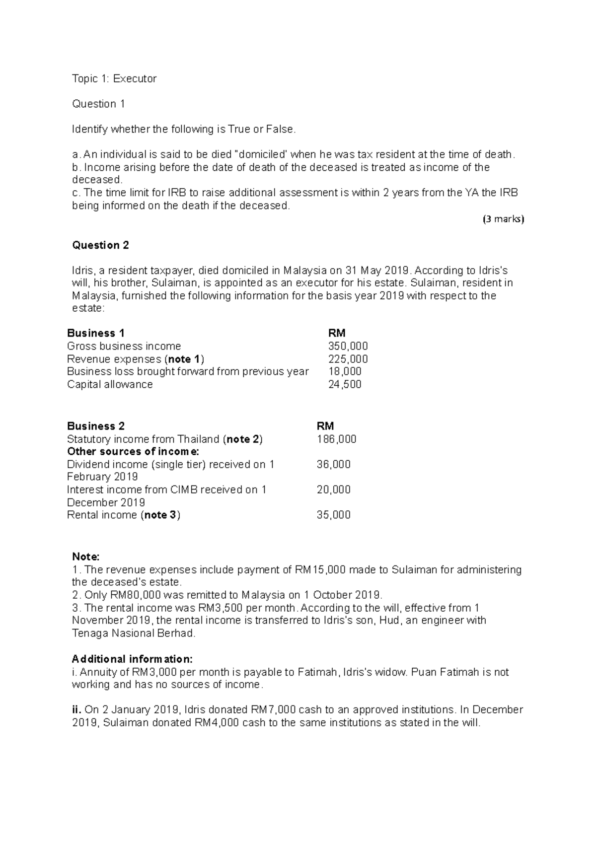 Exercises Executor - Help student - Topic 1: Executor Question 1 ...