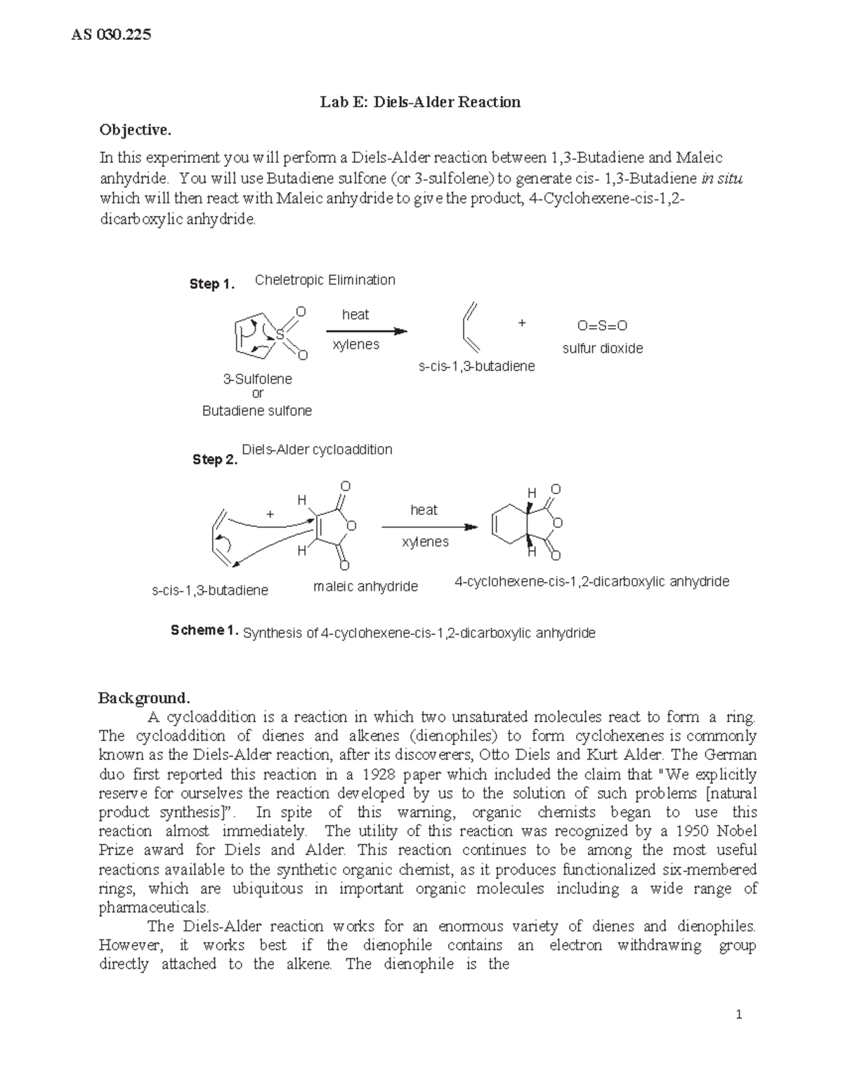 Lab E: Diels-Alder Reaction - Synthesis of Anhydride - Studocu
