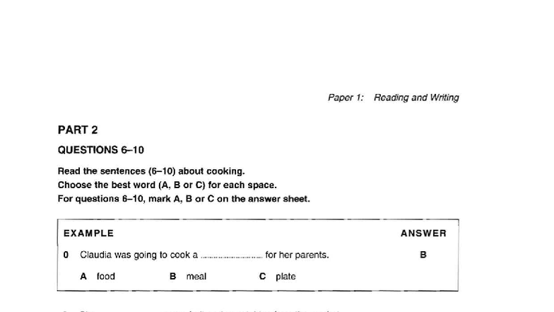 Reading Test 3: Paper 1 - Reading and Writing Practice Questions - Studocu