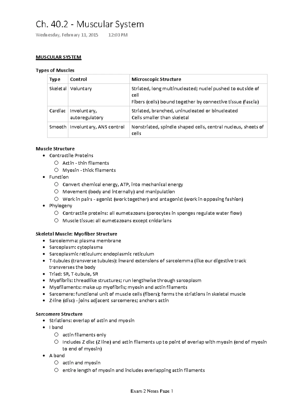Chap 40-Muscles - notes on muscular system - Chapter 40: Muscle ...