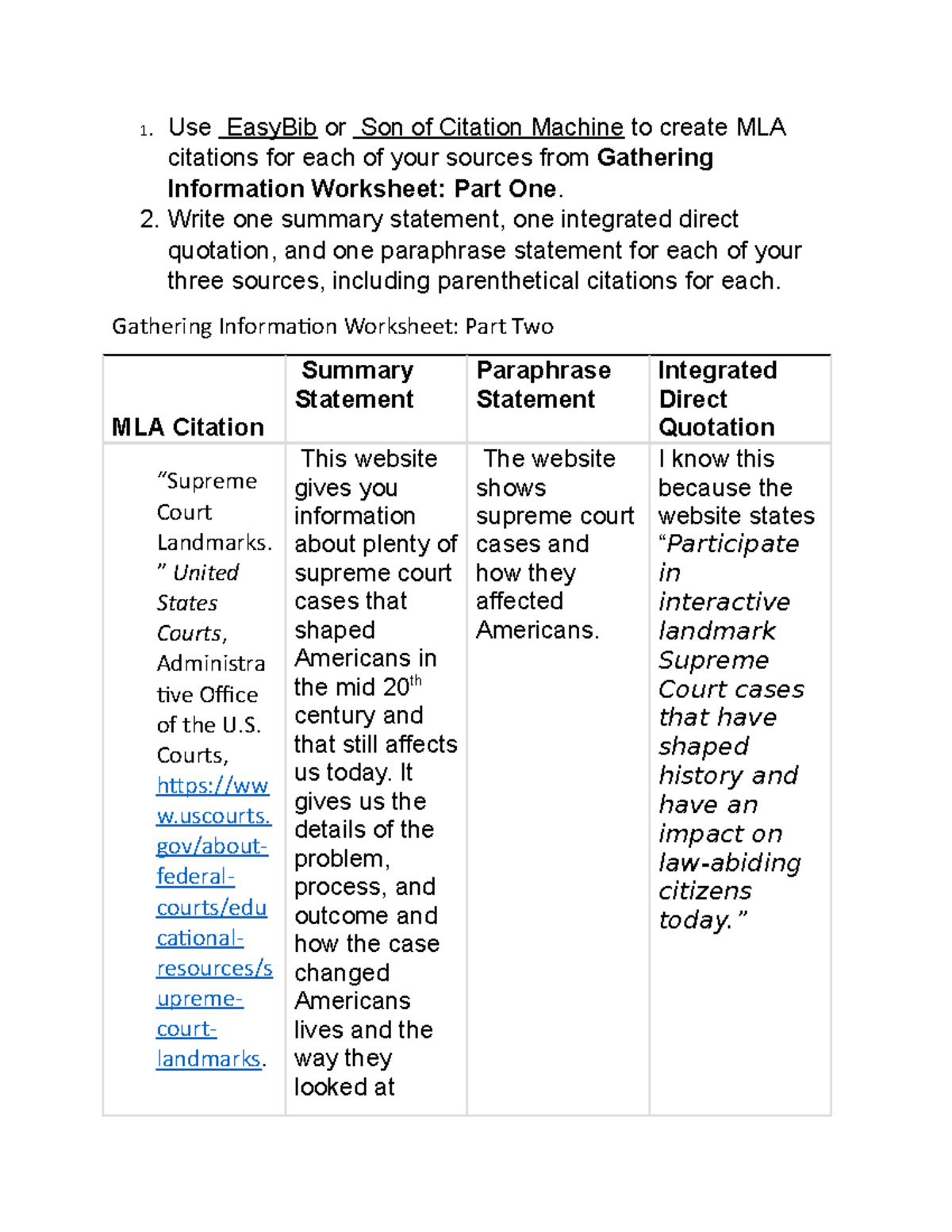 6.07 English 3 Gathering Information Worksheet Part Two Complete - Use ...