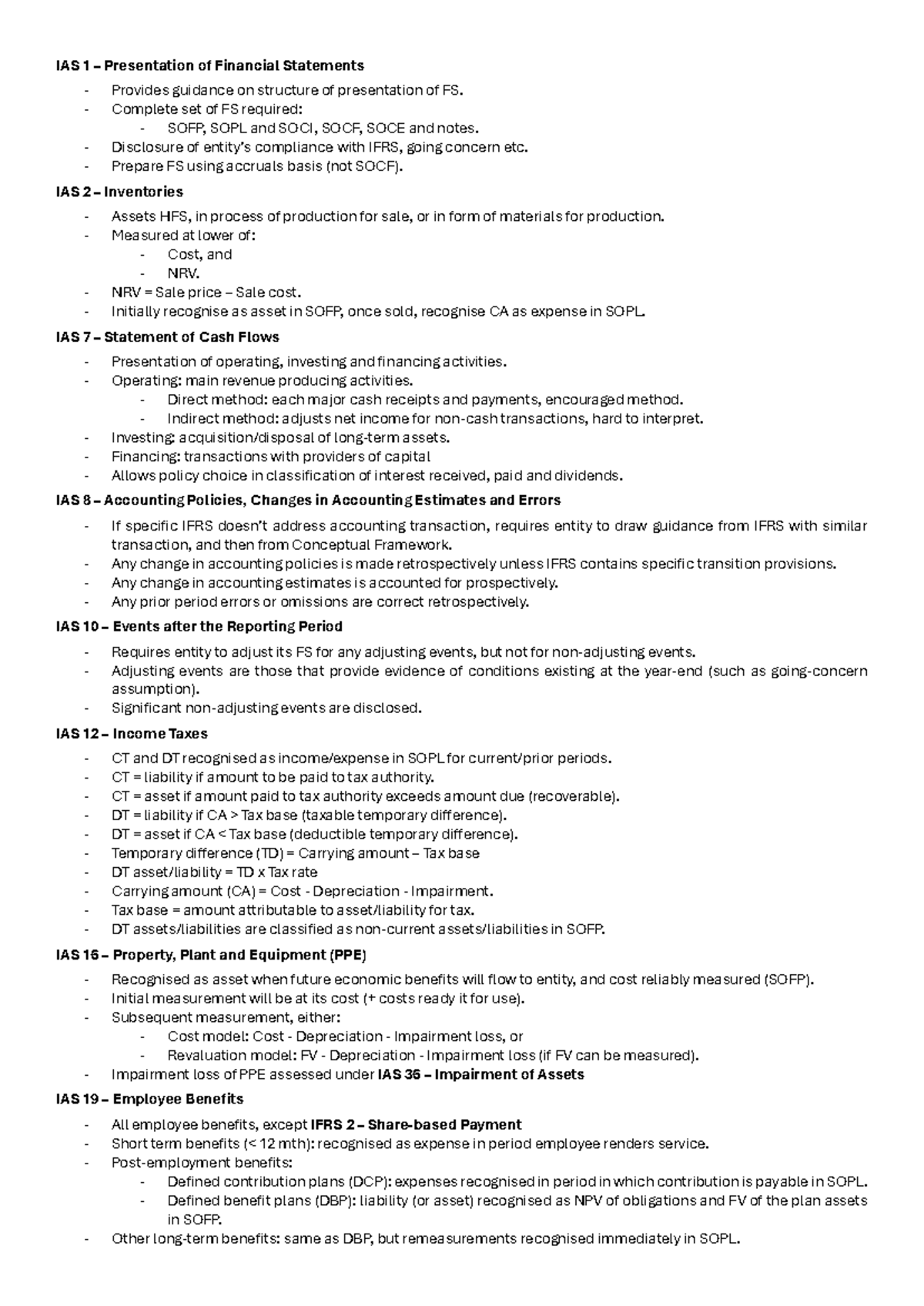 IAS Standards Overview: Key IAS/IFRS Concepts and Guidelines - Studocu
