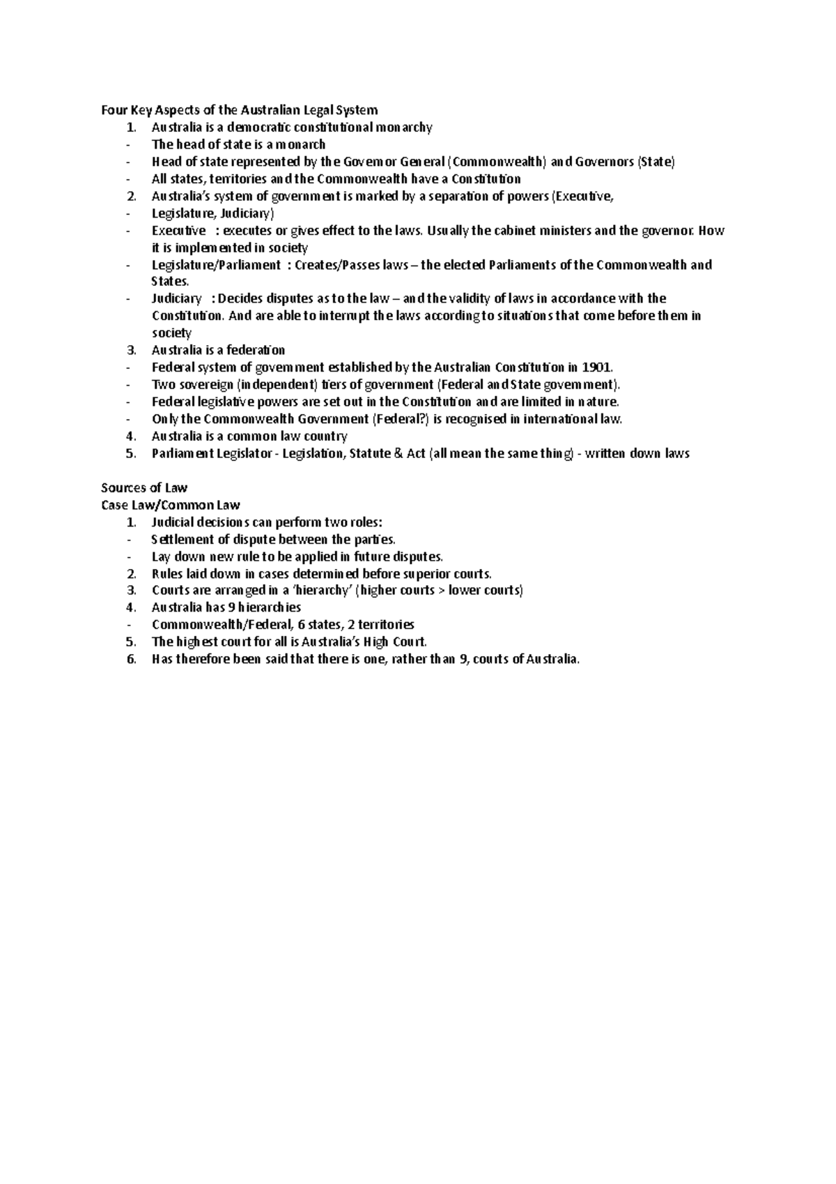 Australian Legal System Overview: Key Aspects & Sources of Law - Studocu