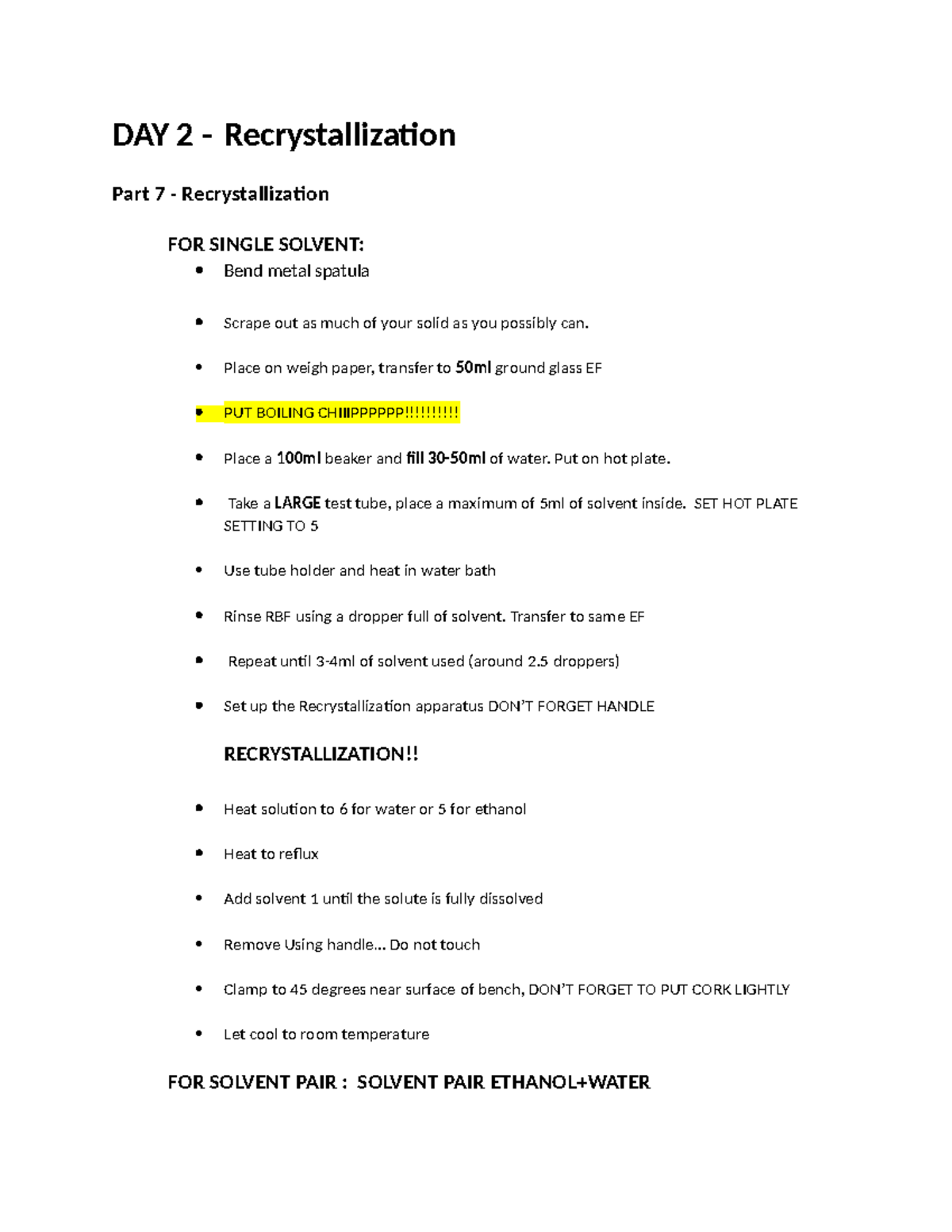 Day 2 Experiment 3 - Recrystallization Procedure Guide - Studocu