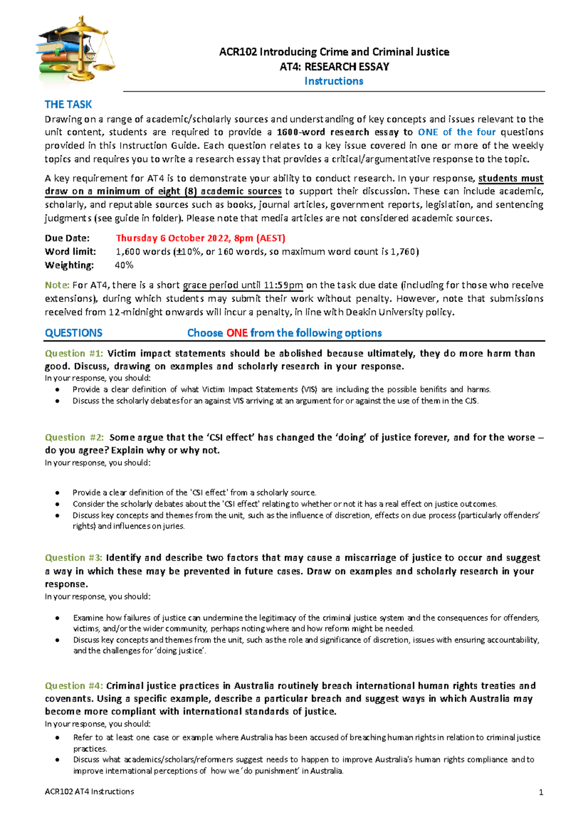 ACR102-AT4 Research Essay Instructions and Guidance 2022 - Studocu