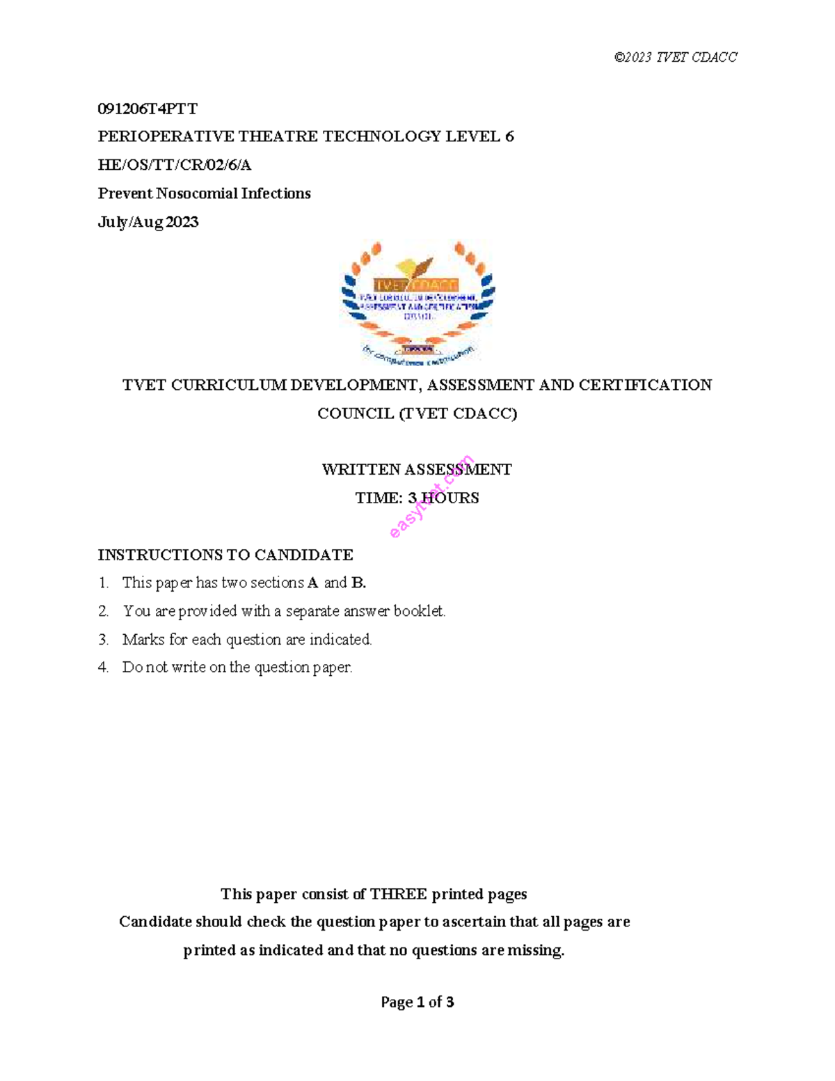 TVET CDACC 091206T4PTT Perioperative Theatre Technology Level 6 ...