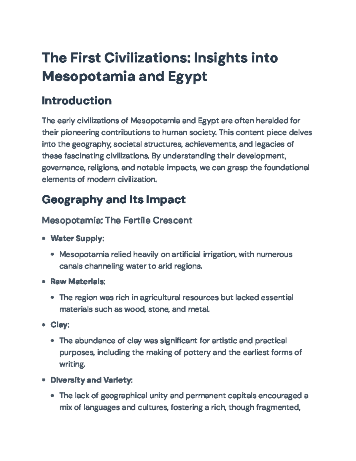 HIST101: Exploring Early Civilizations of Mesopotamia and Egypt - Studocu