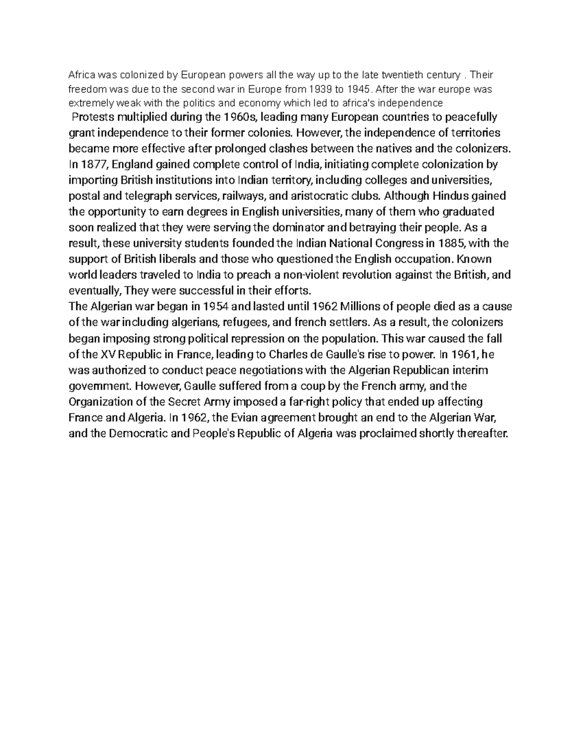 Colonization and Independence in Africa: History Overview 30-20-101 ...