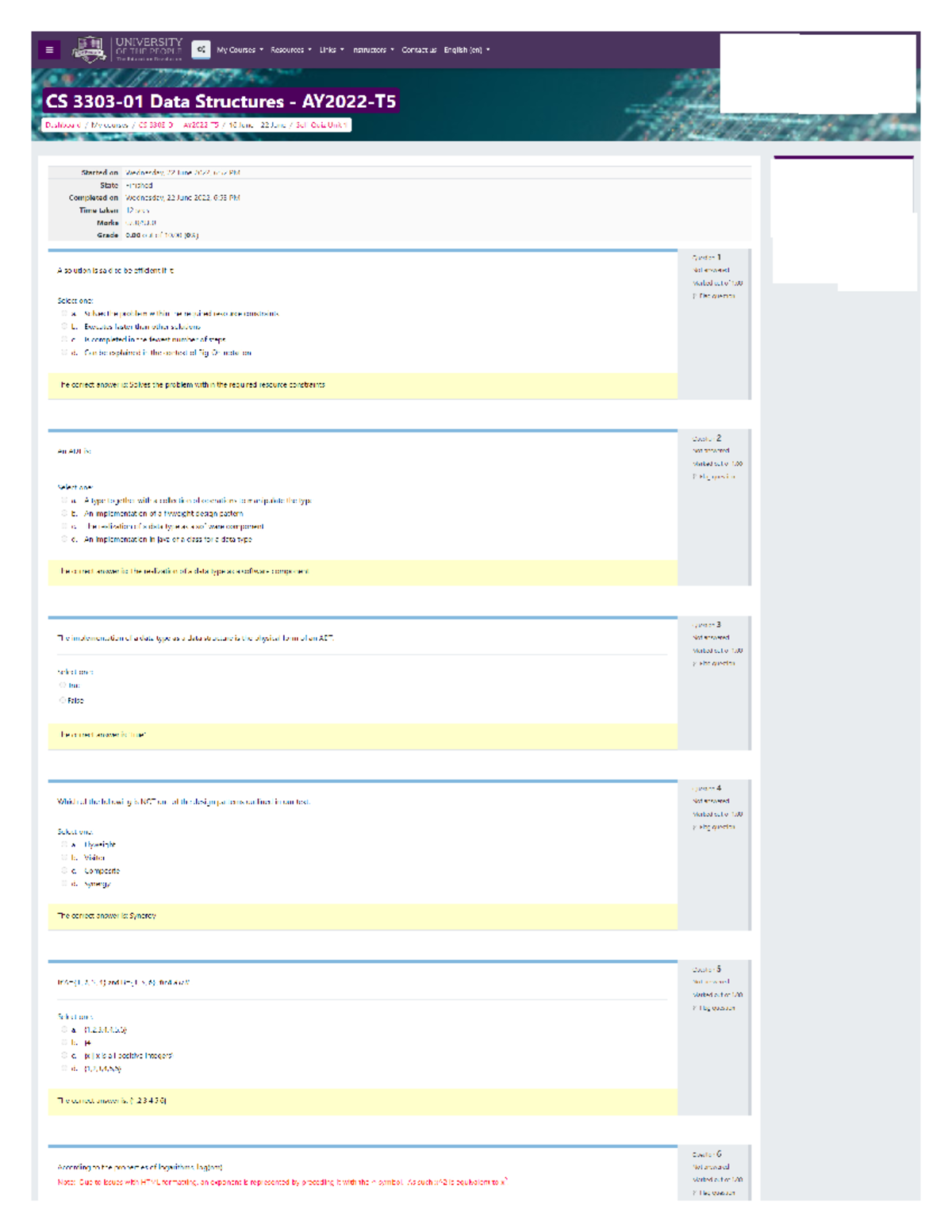Cs3303 Self-Quiz on Data Structures: Unit 1 Analysis and Review - Studocu
