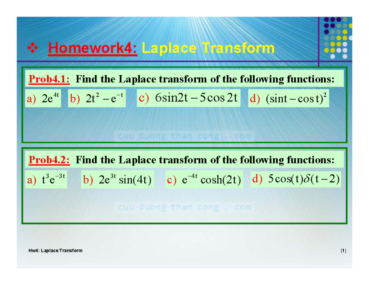 HW4: Laplace Transform Problems and Solutions - Studocu