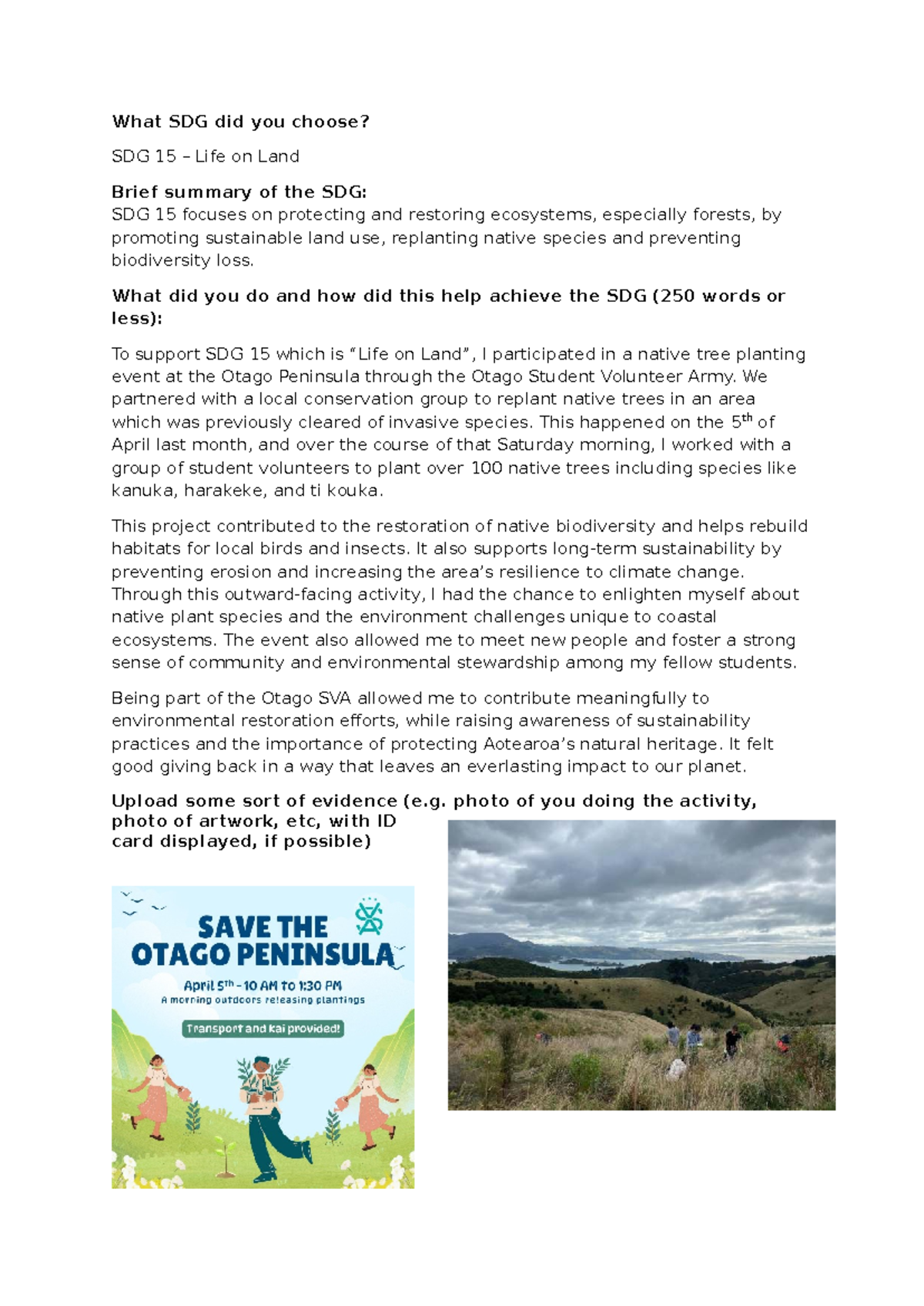 SDG 15: Native Tree Planting Event Reflection - HUNT141 - Studocu