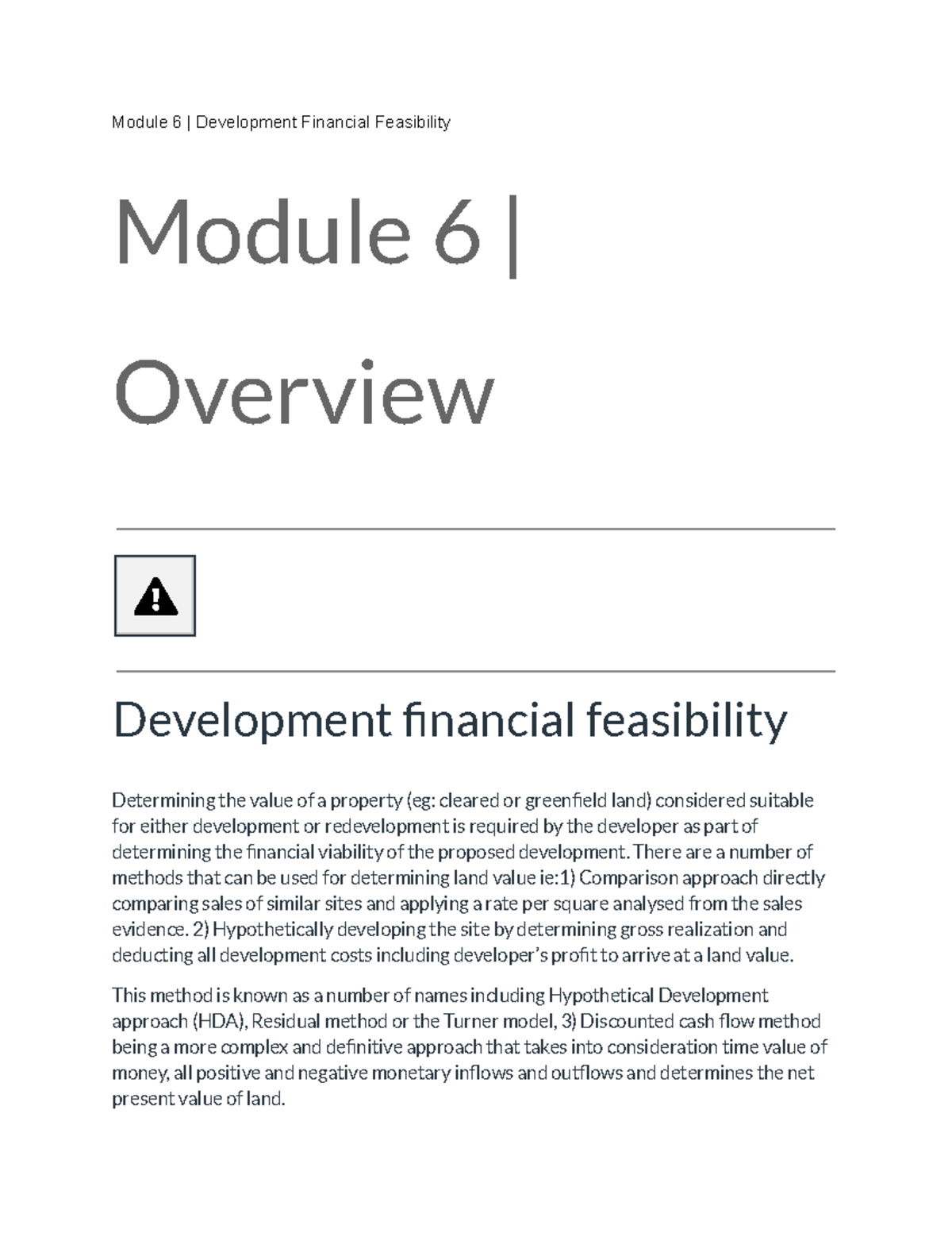 Module 6: Development Financial Feasibility Overview and Key Concepts ...