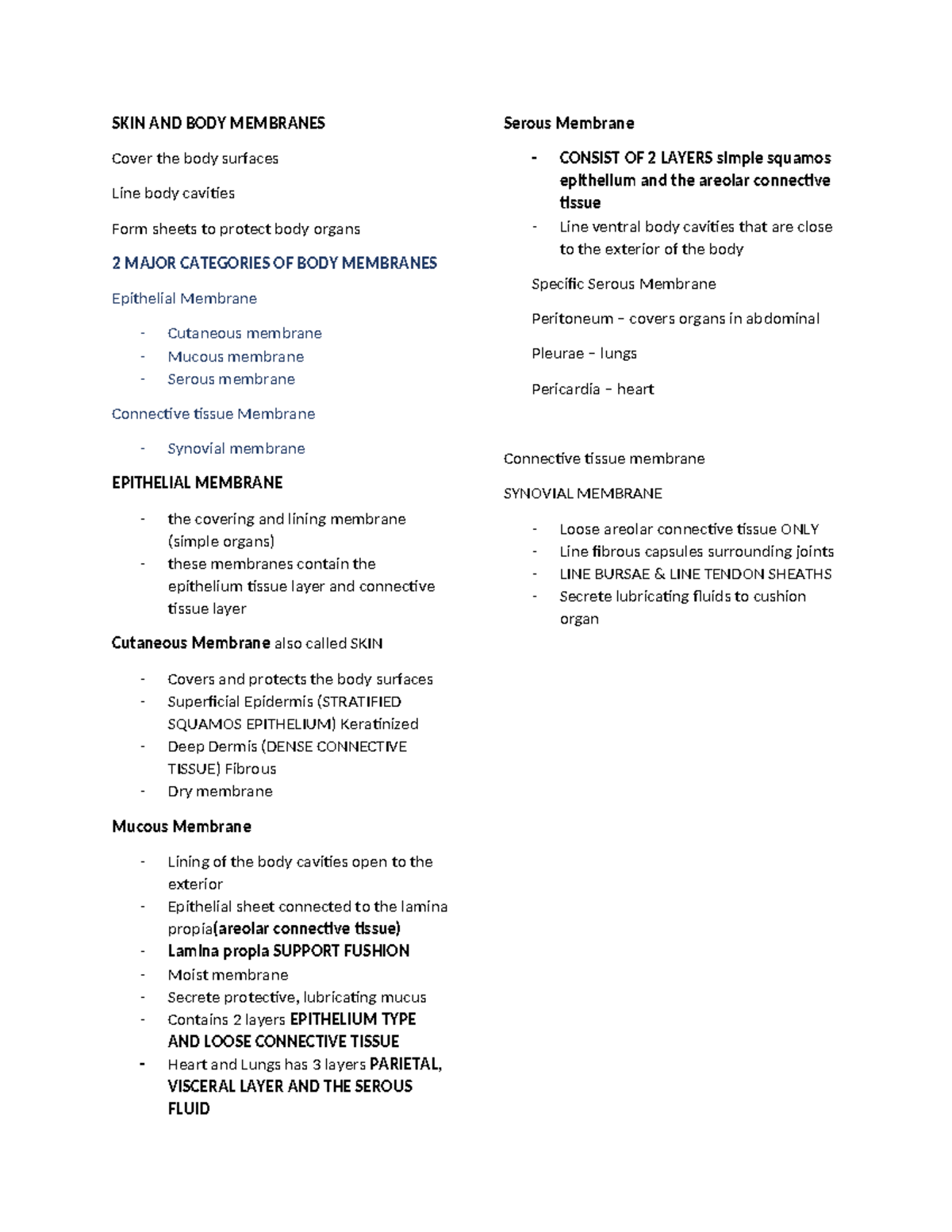 SKIN AND BODY MEMBRANES: Overview of Epithelial & Connective Types ...