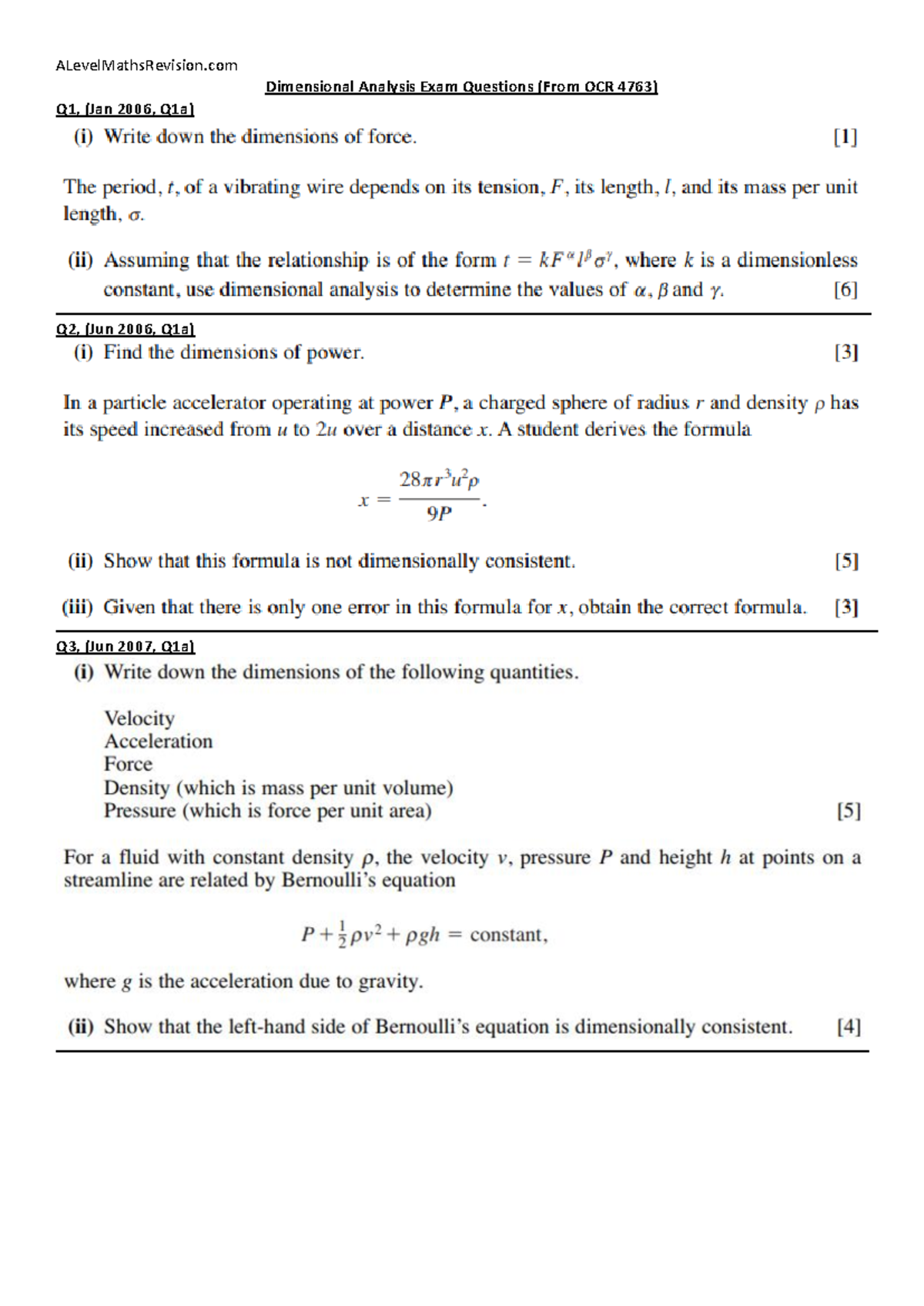 Dimensional Analysis Exam Questions Phys1032 1033 Studocu