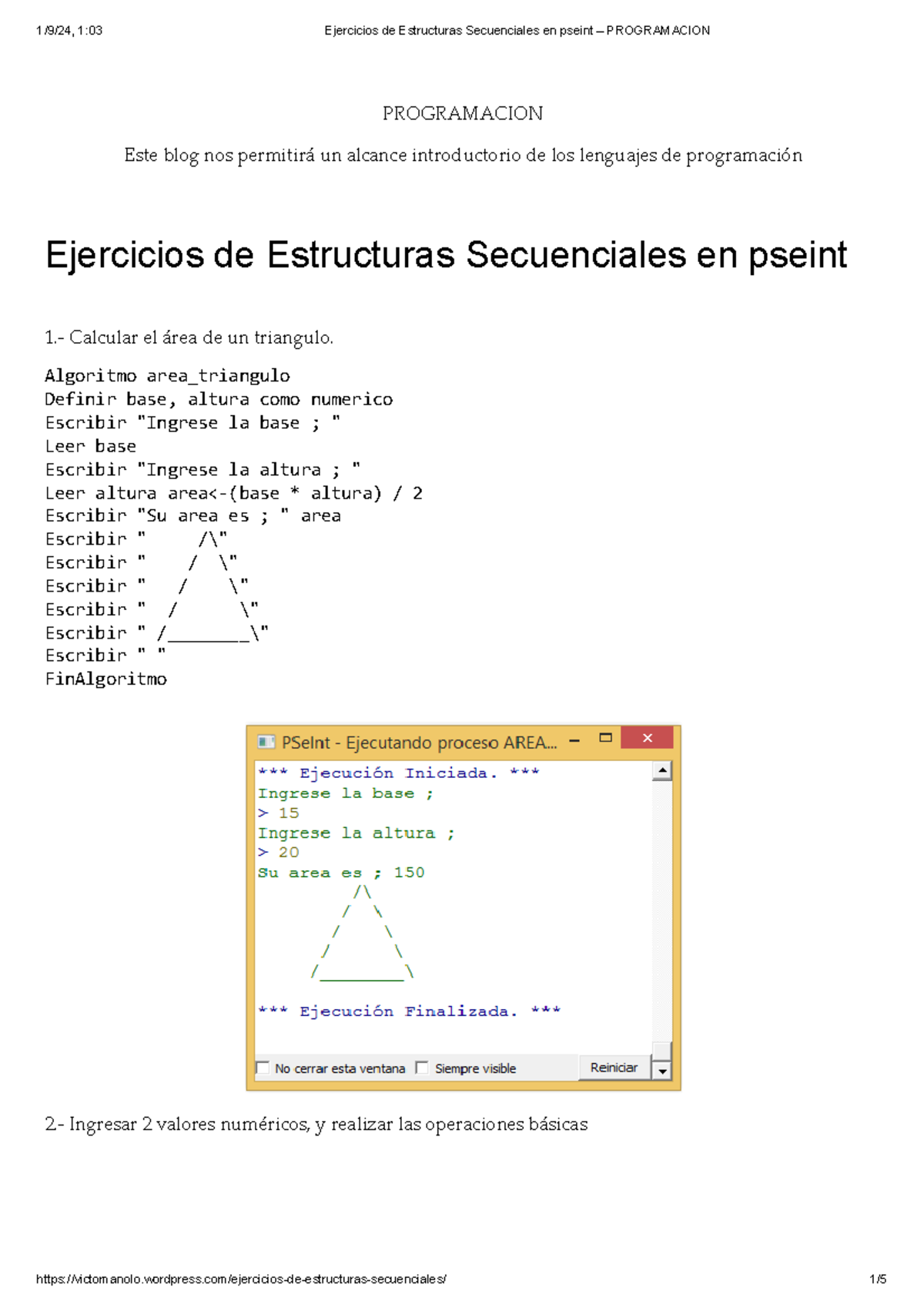 Ejercicios de Estructuras Secuenciales en Pseint - Programación 101 ...