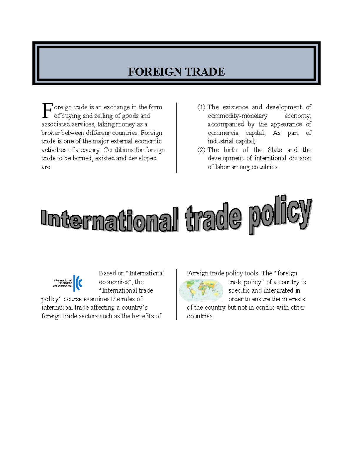 Foreign Trade Overview: Key Concepts and Policies (Course Code: EX10 ...
