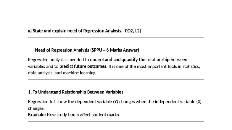 Need for Regression Analysis and Its Applications (SPPU 6 Marks Answer ...