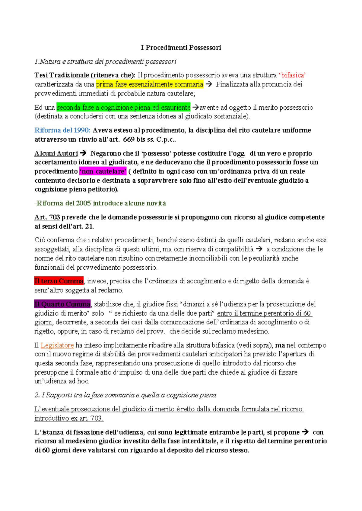 Cap 13 I Procedimenti Possessori: Struttura e Riforme del 1990 e 2005 ...