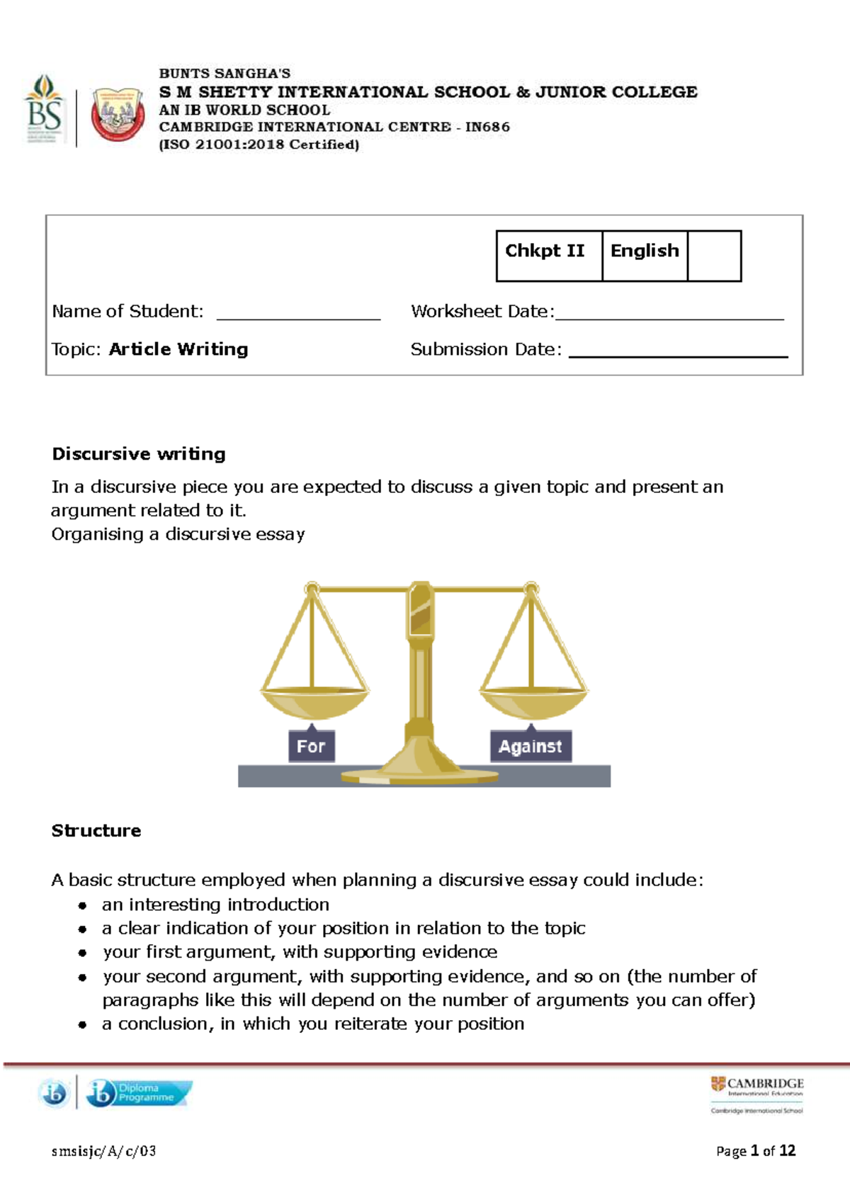 Discursive Writing Guide: Article Writing AK - Studocu