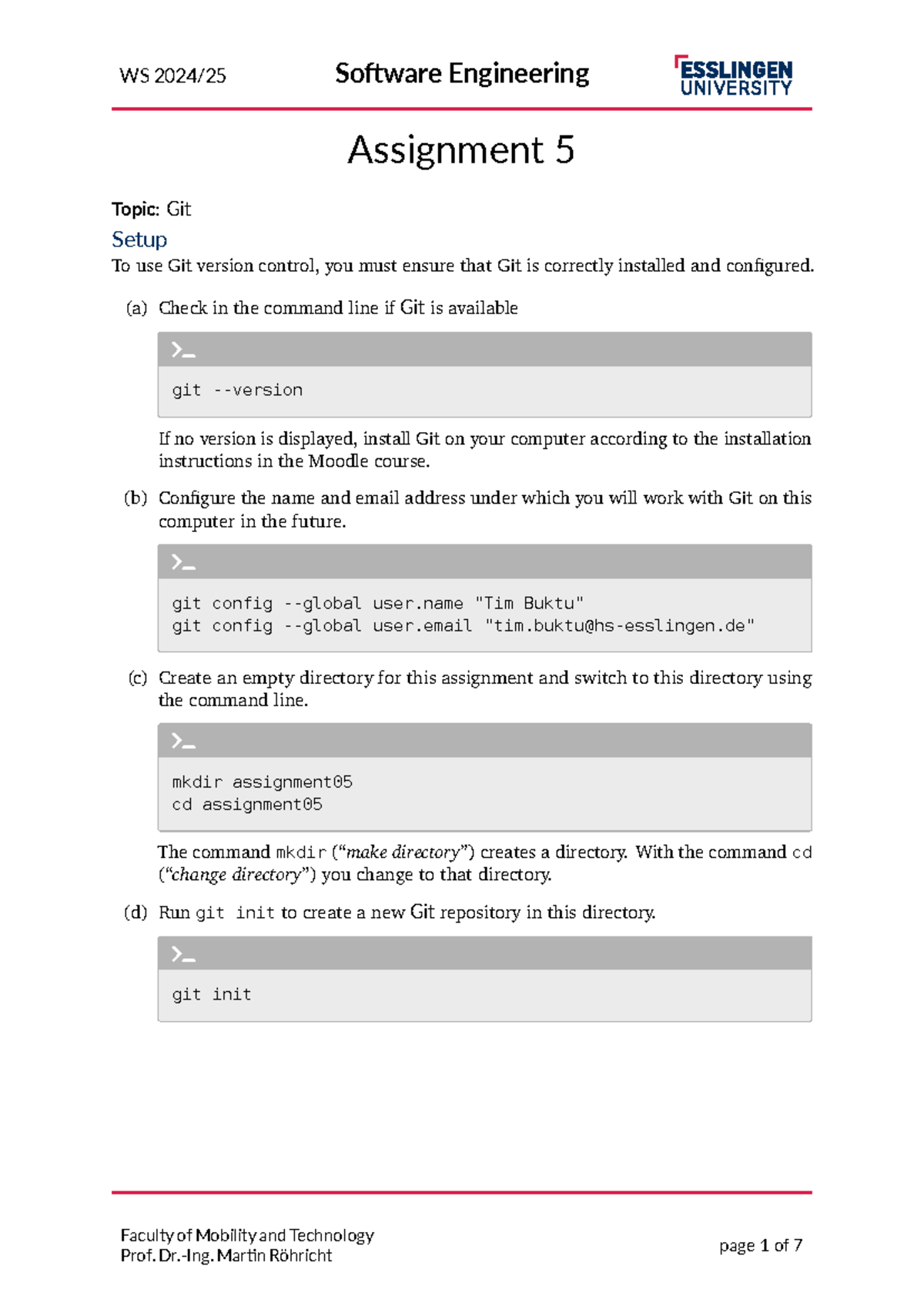 WS Software Engineering Assignment 05: Git Setup & Repository ...
