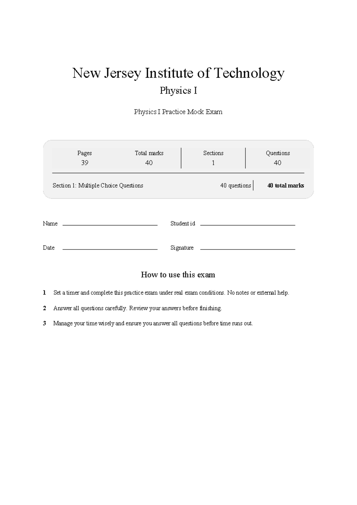 PHYS 111 Physics I Practice Mock Exam 2026 - Studocu