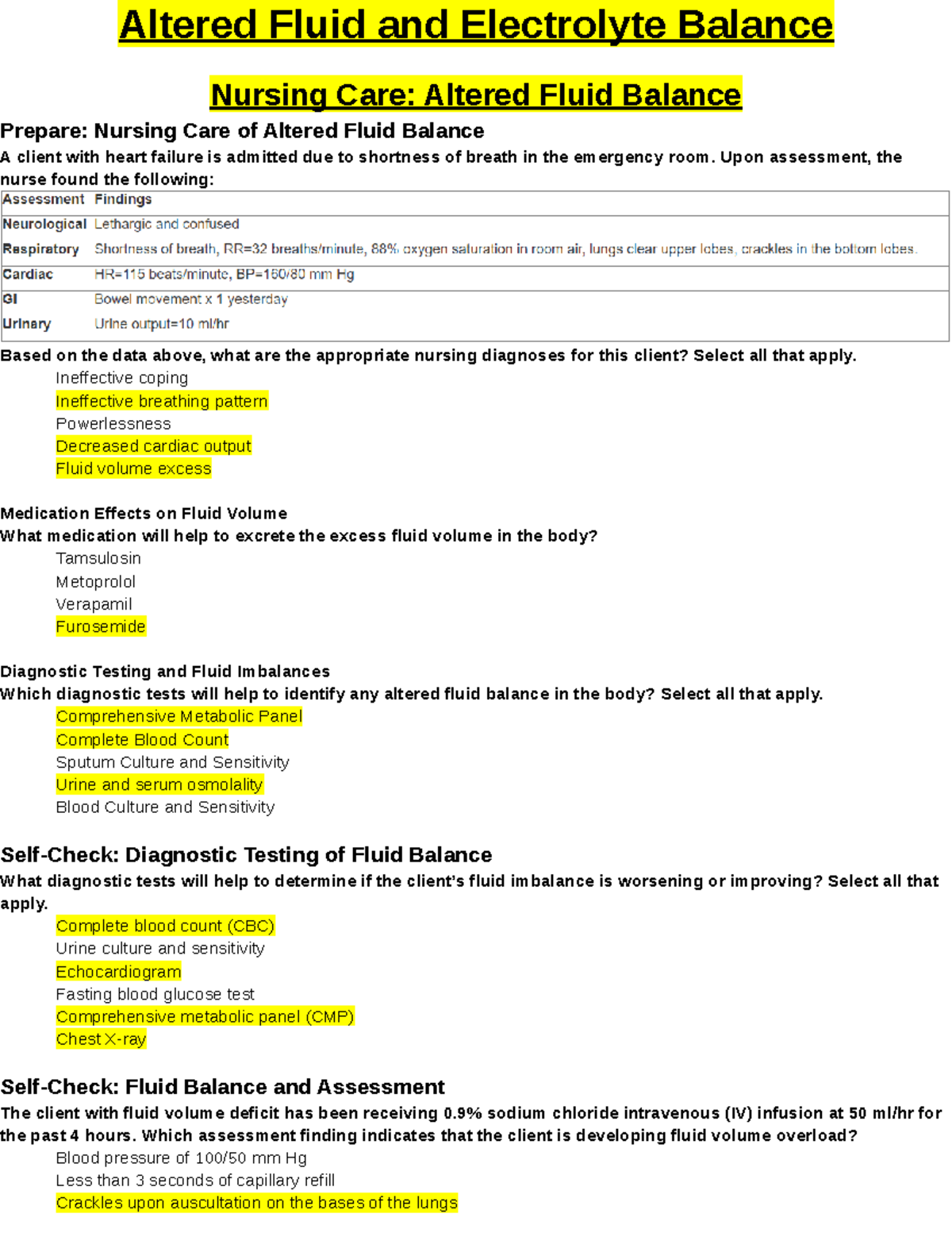 NR 324 Adult Health I Week 1 Nursing Care for Fluid Balance and ...