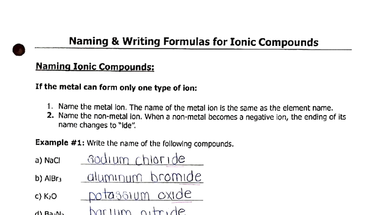 8 - Naming & Writing Formulas for Ionic Compounds - Completed Note ...