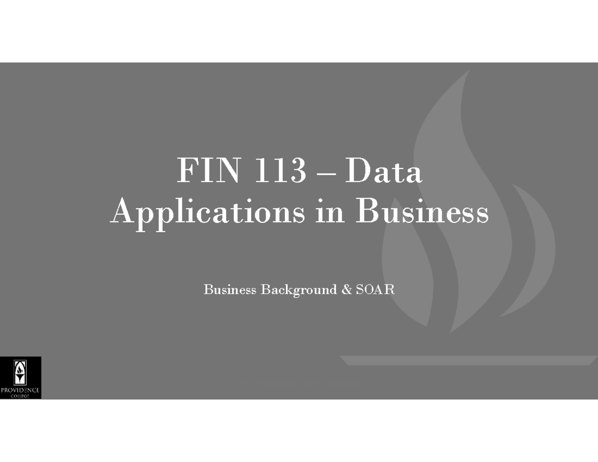 FIN 113 - Business Data Applications: SOAR Analytics Overview - Studocu
