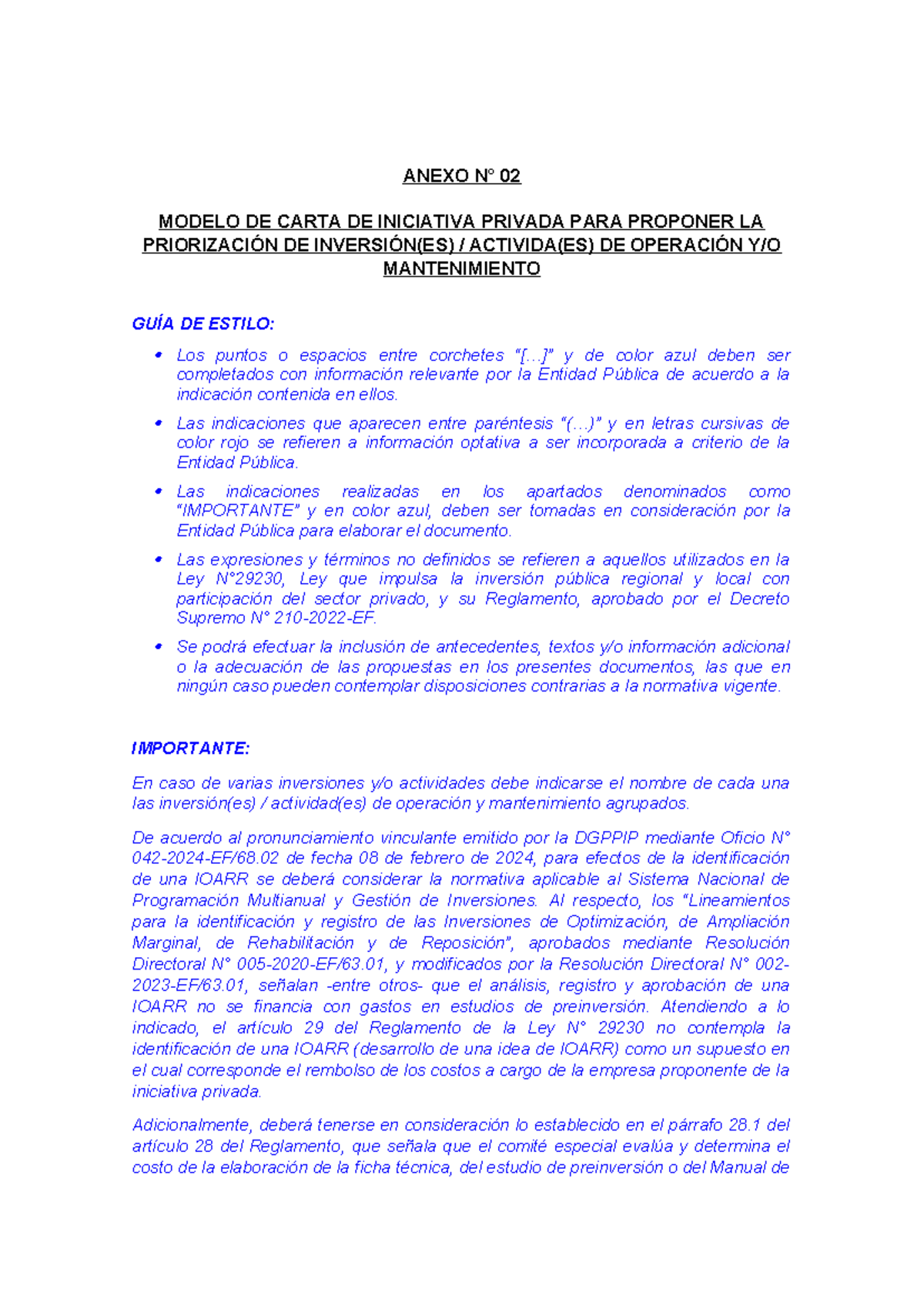 Modelo de Carta para Proponer Priorización de Inversiones - Anexo 02 ...
