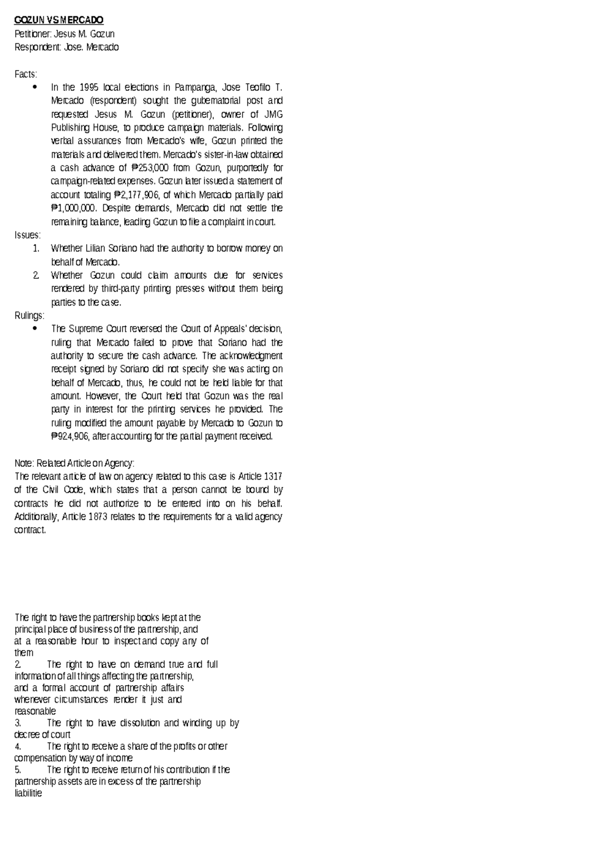 Gozun VS Mercado - Law on Agency Case - GOZUN VS MERCADO Petitioner ...