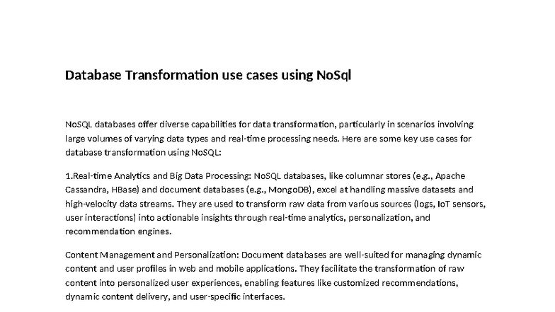 Database transformations nosql - Database Transformation use cases ...
