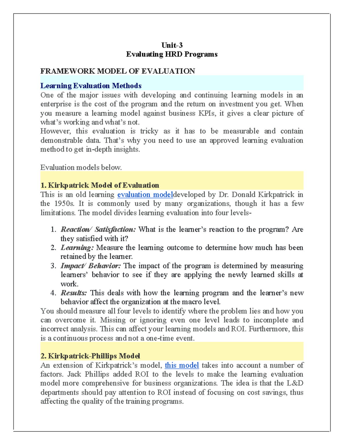 Evaluating HRD Programs: Frameworks & Models for Learning Assessment ...
