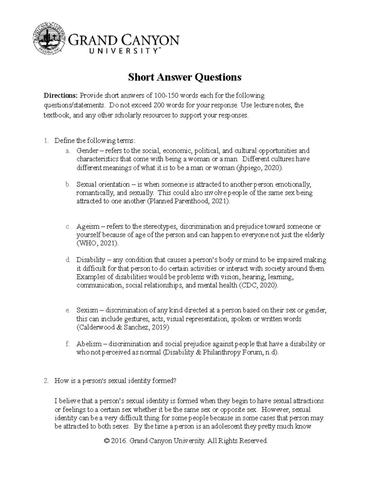 PCN158 Short Answer Responses on Gender, Sexuality, and Disability ...