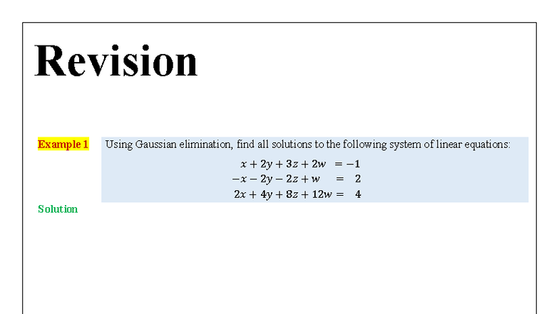 7th Revision - Gaussian Elimination & Linear Equations Solutions - Studocu