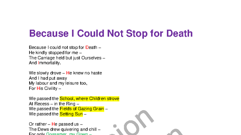 I Could Not Stop for Death: Analysis of Dickinson's Poem (ENG 101 ...
