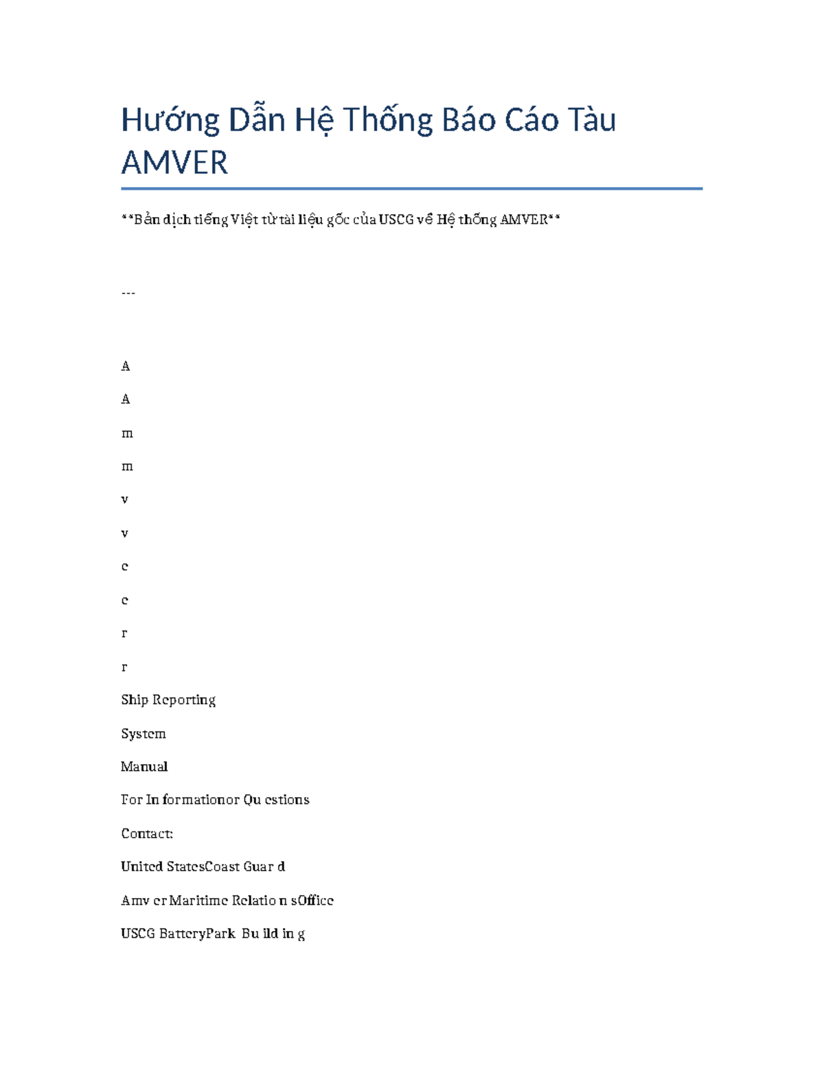 Hướng Dẫn Hệ Thống Báo Cáo Tàu AMVER - Tài Liệu Gốc USCG - Studocu