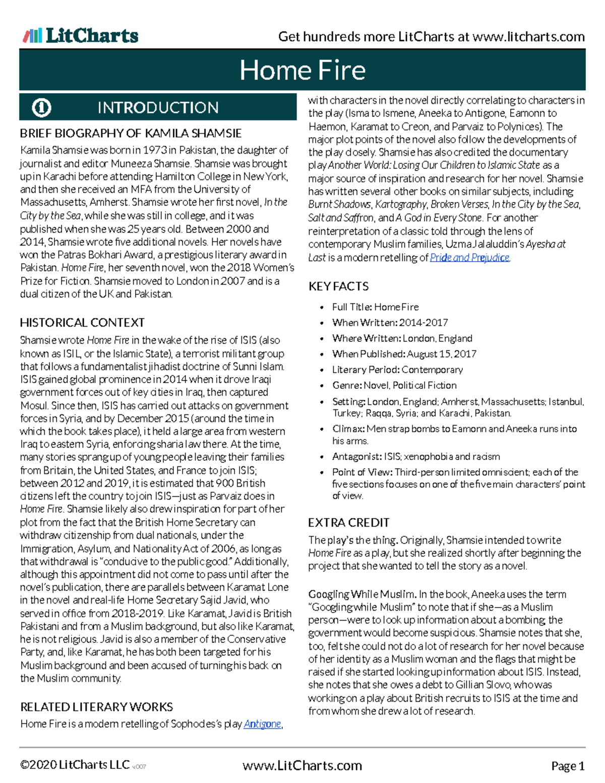 Home Fire (Final Exam Notes) - Analysis of Kamila Shamsie's Work - Studocu