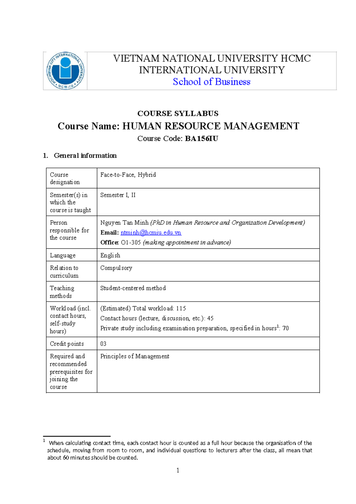 BA156IU Syllabus: Human Resource Management Course Overview - Studocu