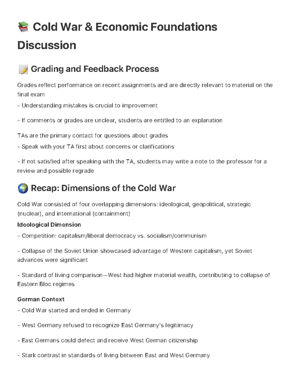 📚 Cold War & Economic Foundations Discussion (Final Exam Review) - Studocu