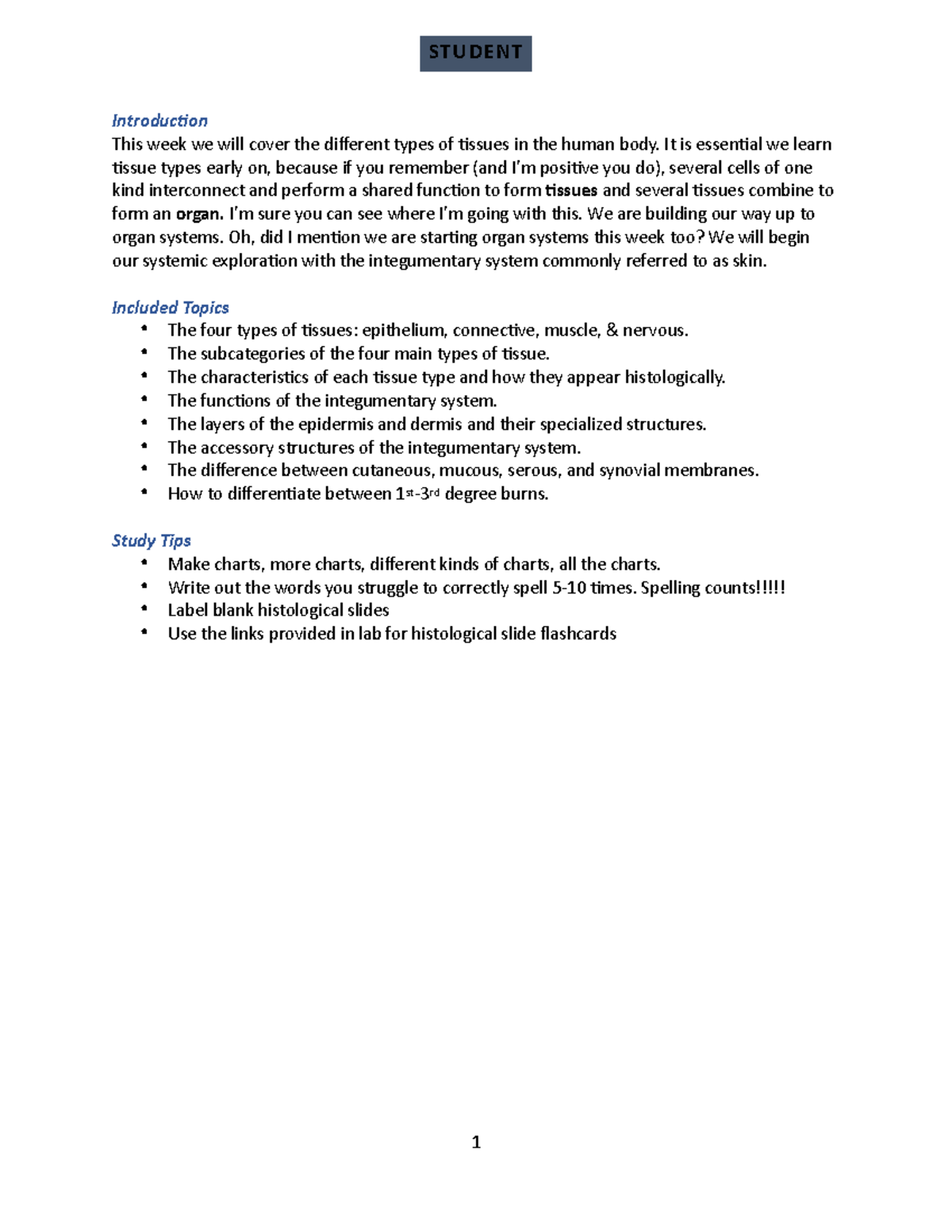 BIOH 366 Study Guide: Integumentary System & Tissue Types - Studocu