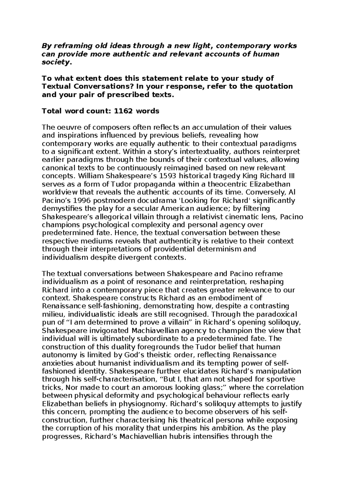English Adv Mod A Draft: Essay on King Richard III & Looking for ...
