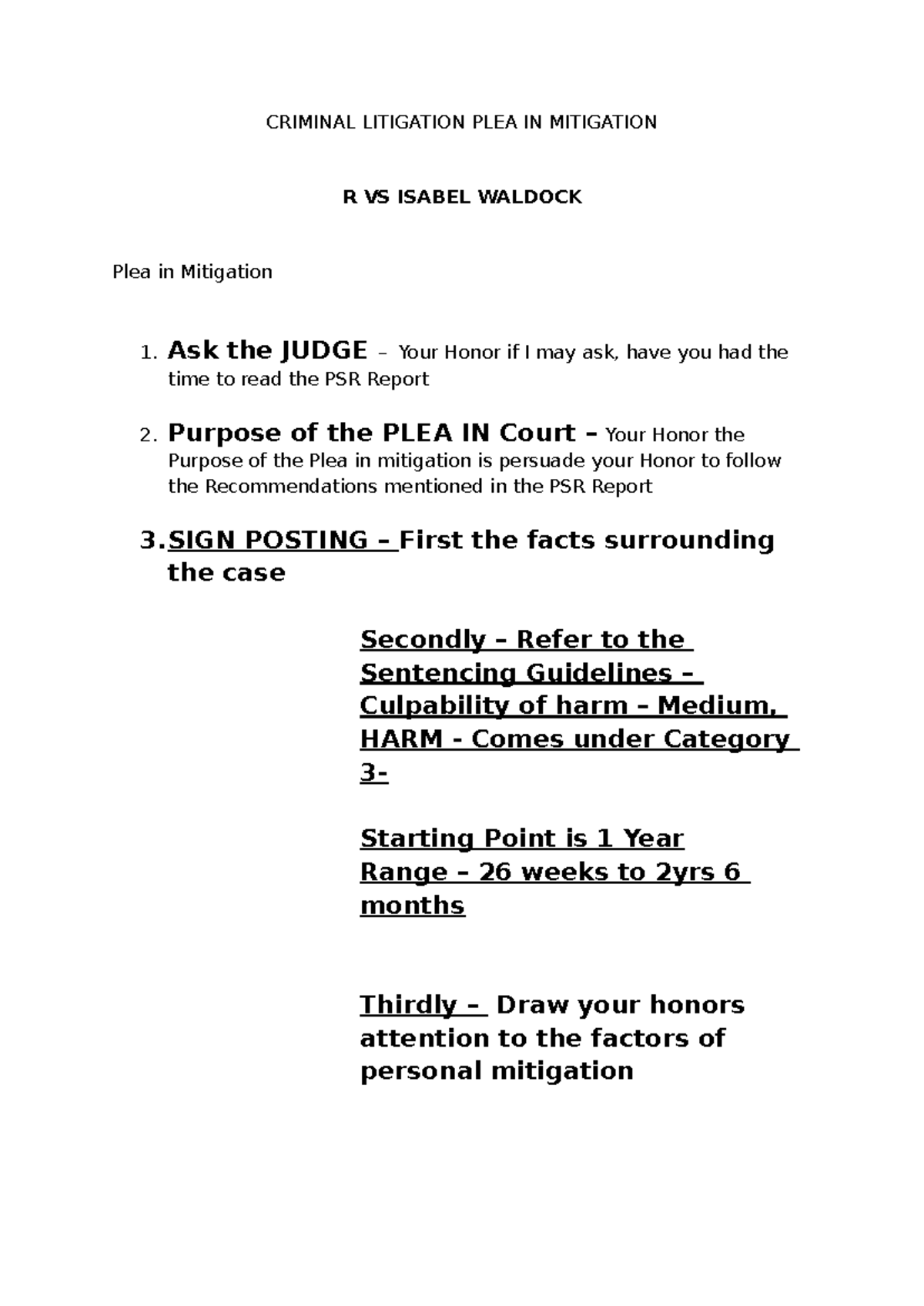 CRIMINAL LITIGATION: PLEA IN MITIGATION R VS ISABEL WALDOCK - Studocu